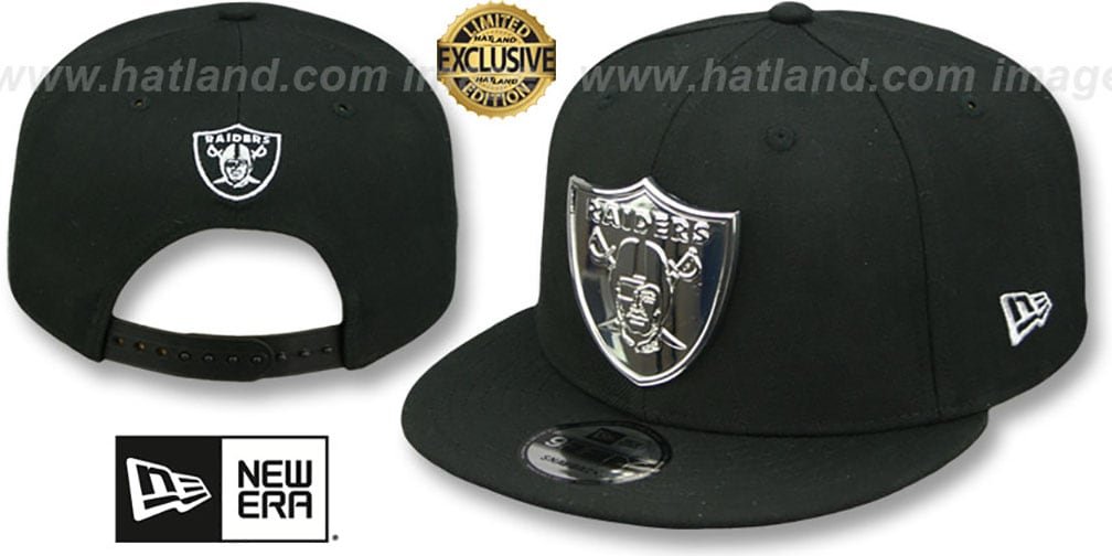 Oakland Raiders SILVER METAL-BADGE SNAPBACK Black Hat