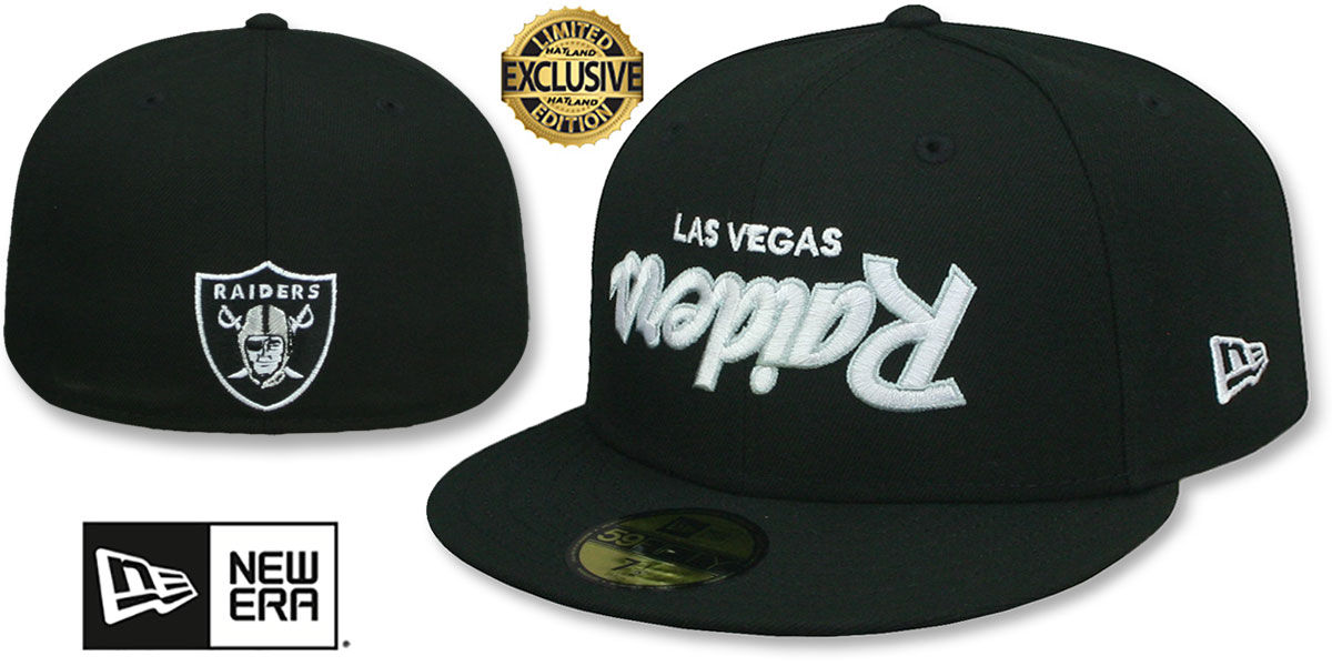 Las Vegas Raiders UPSIDE DOWN SCRIPT Black Fitted Hat