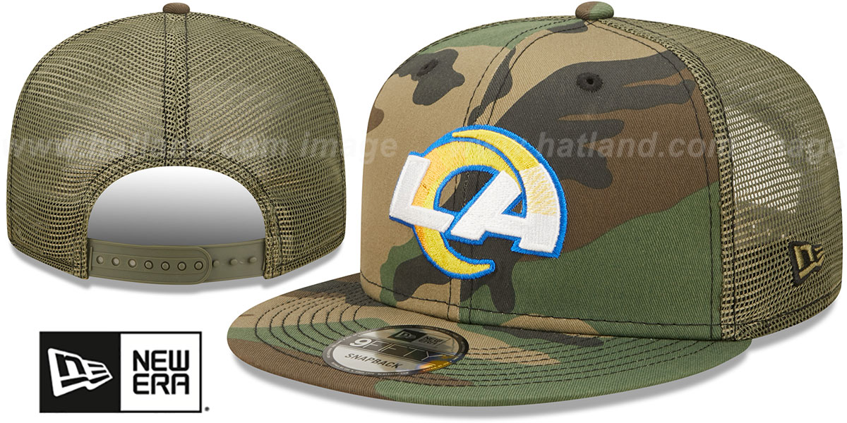Los Angeles Rams ARMY CAMO TRUCKER Hat by New Era