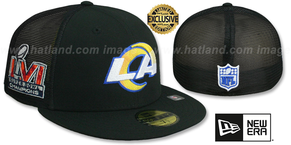Los Angeles Rams SB LVI CHAMPS MESH-BACK SIDE-PATCH Black-Black F
