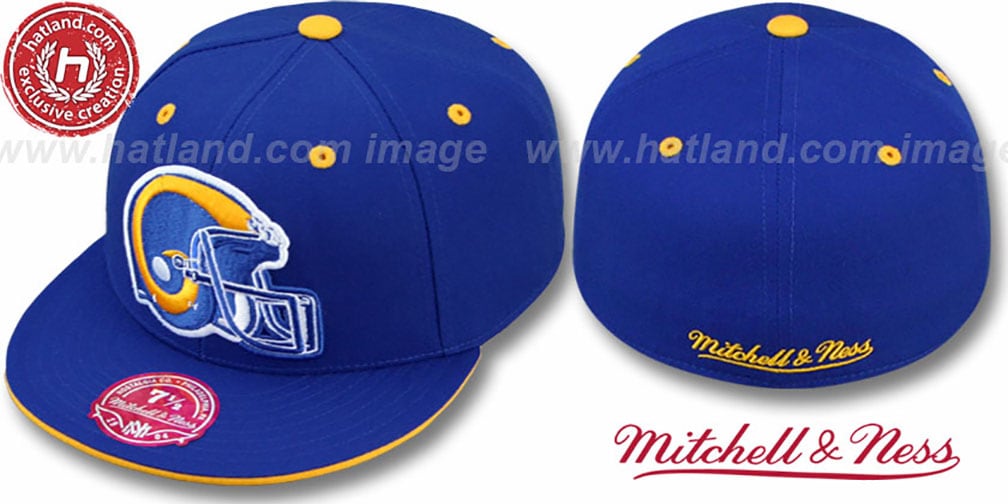 Rams XL-HELMET Royal Fitted Hat by Mitchell and Ness