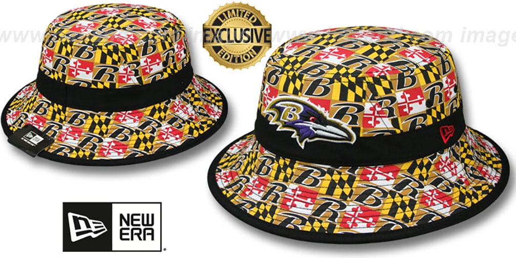 Baltimore Ravens ALL-OVER MARYLAND FLAG BUCKET Hat