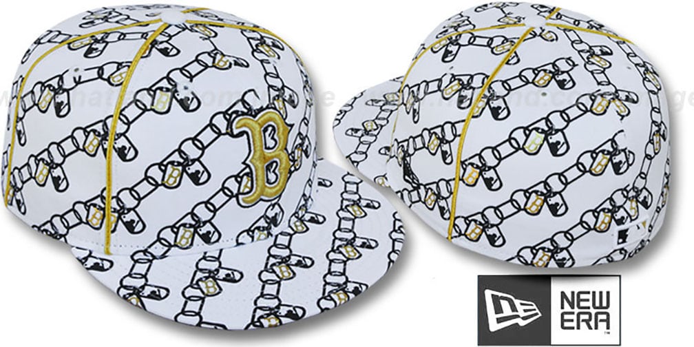Boston Red Sox DAWG CHAIN White-Black Fitted Hat by New Era
