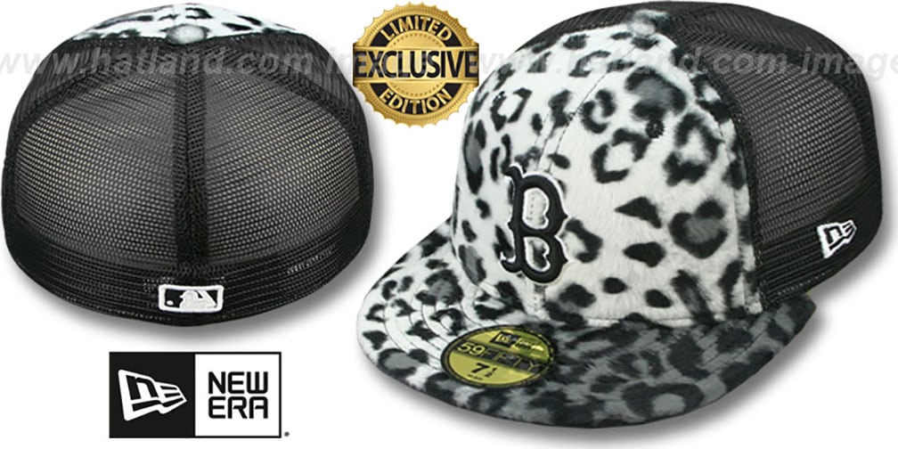 Boston Red Sox LEOPARD ANIMAL-FUR MESH-BACK Fitted Hat