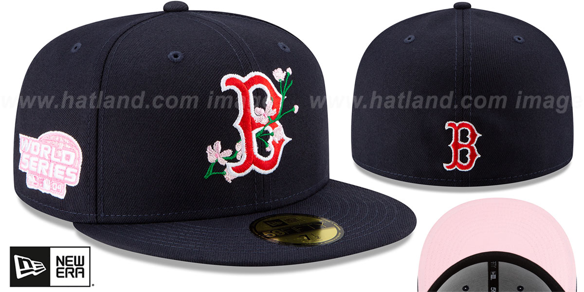 Boston Red Sox LOGO BLOOM SIDE-PATCH Navy-Pink Fitted Hat