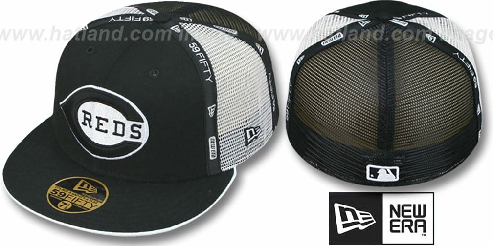 Reds REVERSE TAPE PW MESH-BACK Black-White Fitted Hat