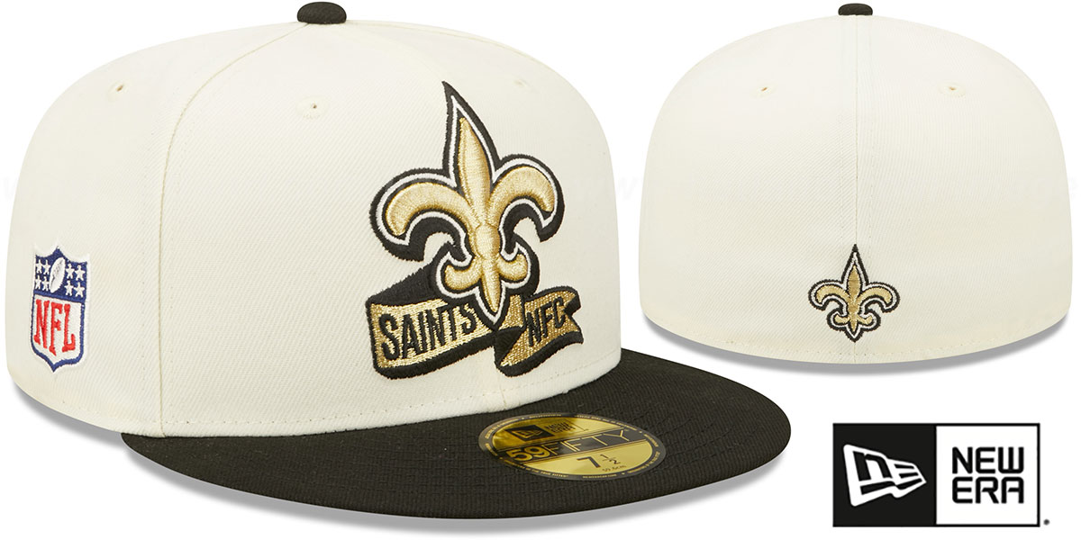 New Orleans Saints 2022 NFL SIDELINE Cream-Black Fitted Hat