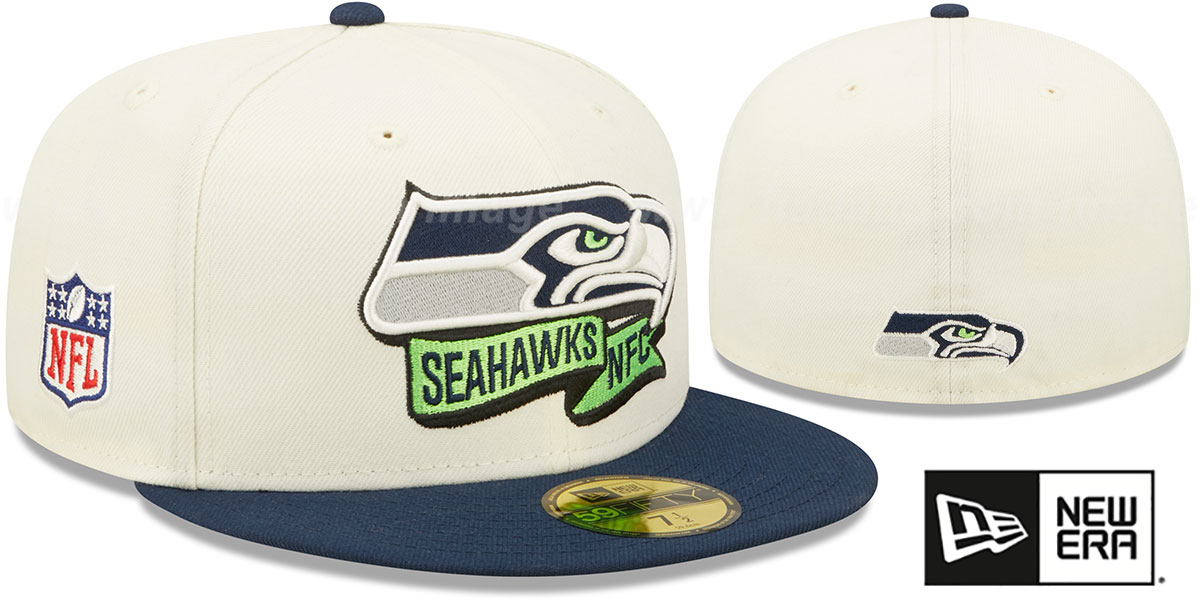 Seattle Seahawks 2022 NFL SIDELINE Cream-Navy Fitted Hat