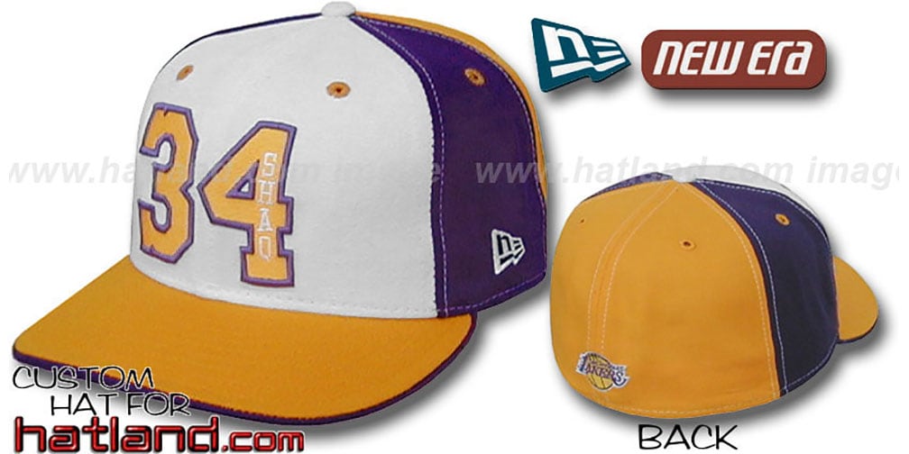 Lakers Shaq PINWHEEL White-Purple-Gold Fitted Hat by New Era