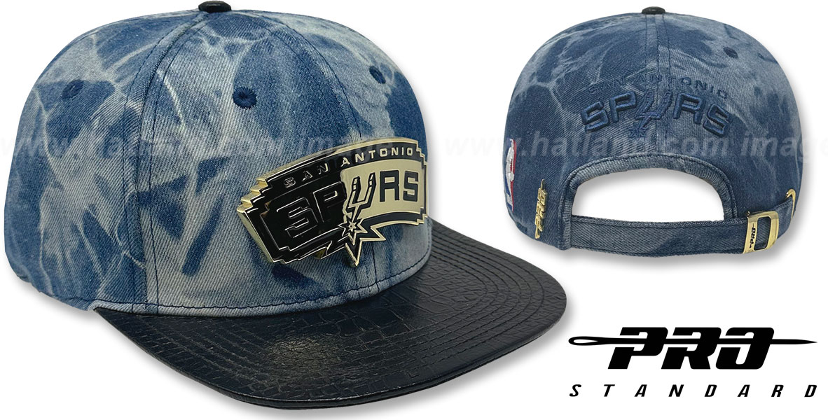 San Antonio Spurs GOLD METAL BADGE STRAPBACK Denim-Black Hat