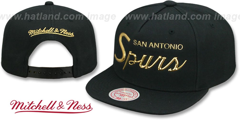 San Antonio Spurs LIQUID METALLIC SCRIPT SNAPBACK Black-Gold Hat