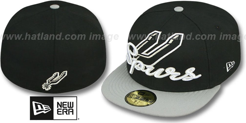 San Antonio Spurs SCRIPT-PUNCH Black-Grey Fitted Hat