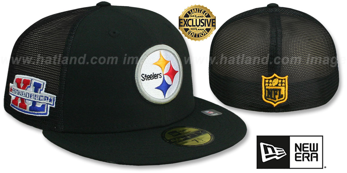 Pittsburgh Steelers SB XL MESH-BACK SIDE-PATCH Black-Black Fitted