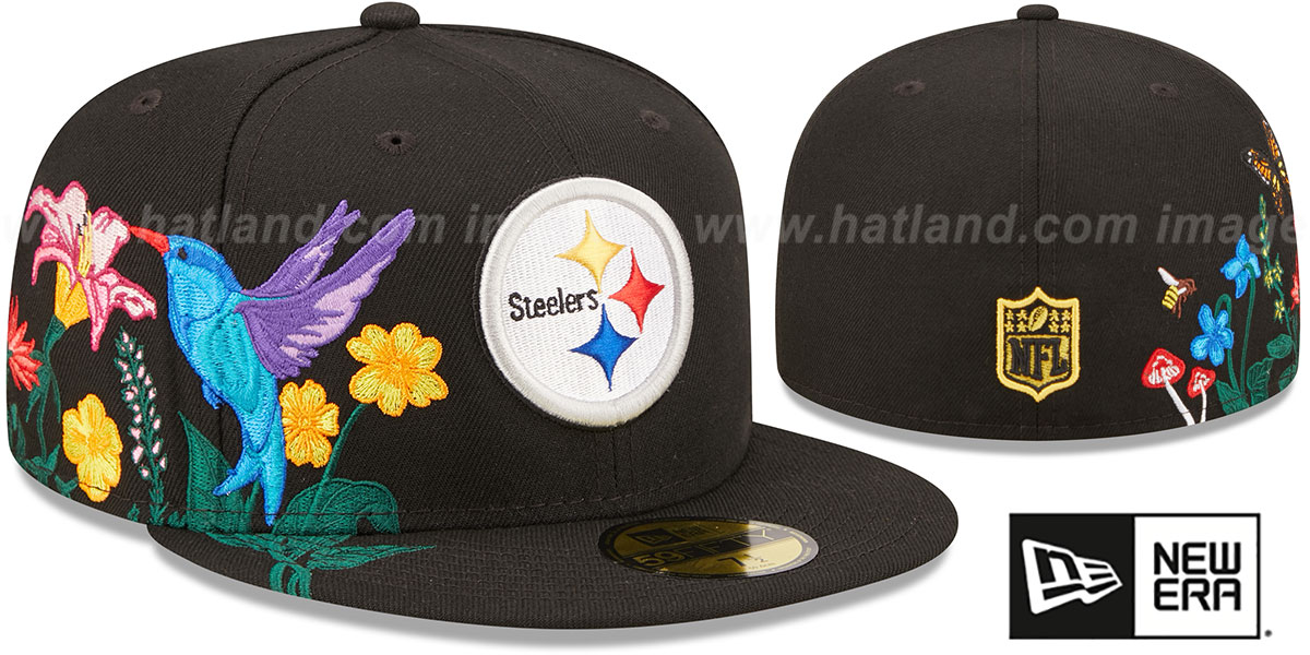 Pittsburgh Steelers SIDE-BLOOM Black Fitted Hat by New Era