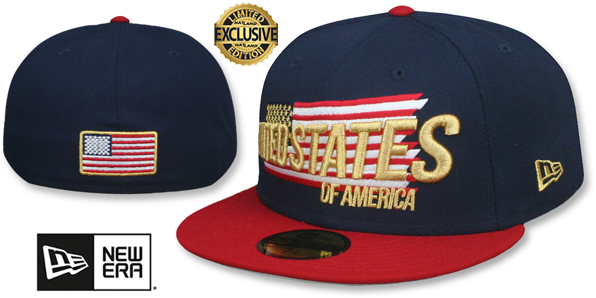 American United States FLAG BURST Navy-Red Fitted Hat