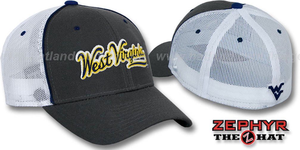 West Virginia West Virgiia SCRIPT MESH Fitted Hat by Zephyr - Gre