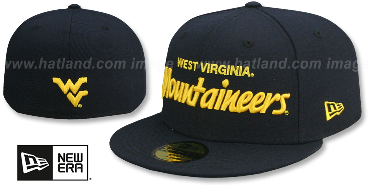 West Virginia NCAA TEAM-SCRIPT Navy Fitted Hat by New Era