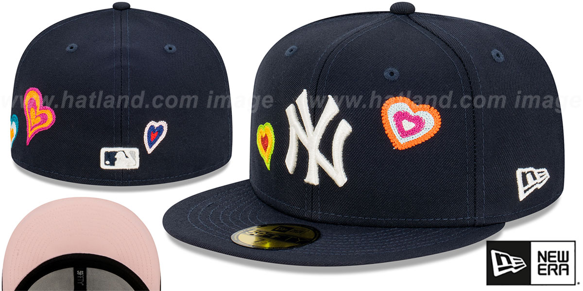 New York Yankees CHAIN STITCH HEARTS Navy Fitted Hat