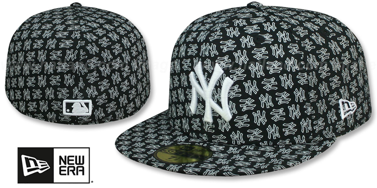 New York Yankees NY ALL-OVER FLOCKING Black-White Fitted Hat