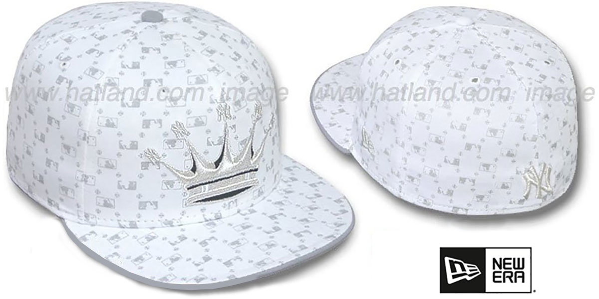 Yankees NY-CROWN MLB FLOCKING White-Grey Fitted Hat