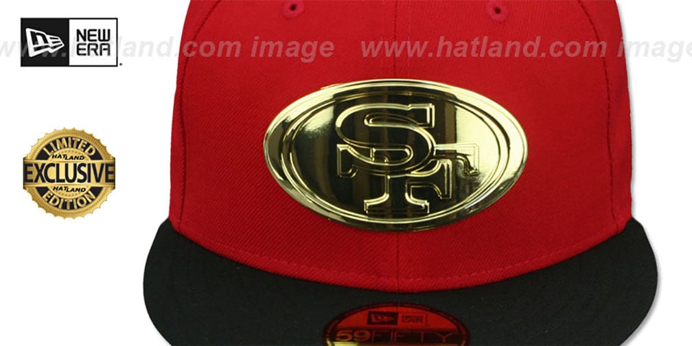 San Francisco 49ers GOLD METAL-BADGE Red-Black Fitted Hat