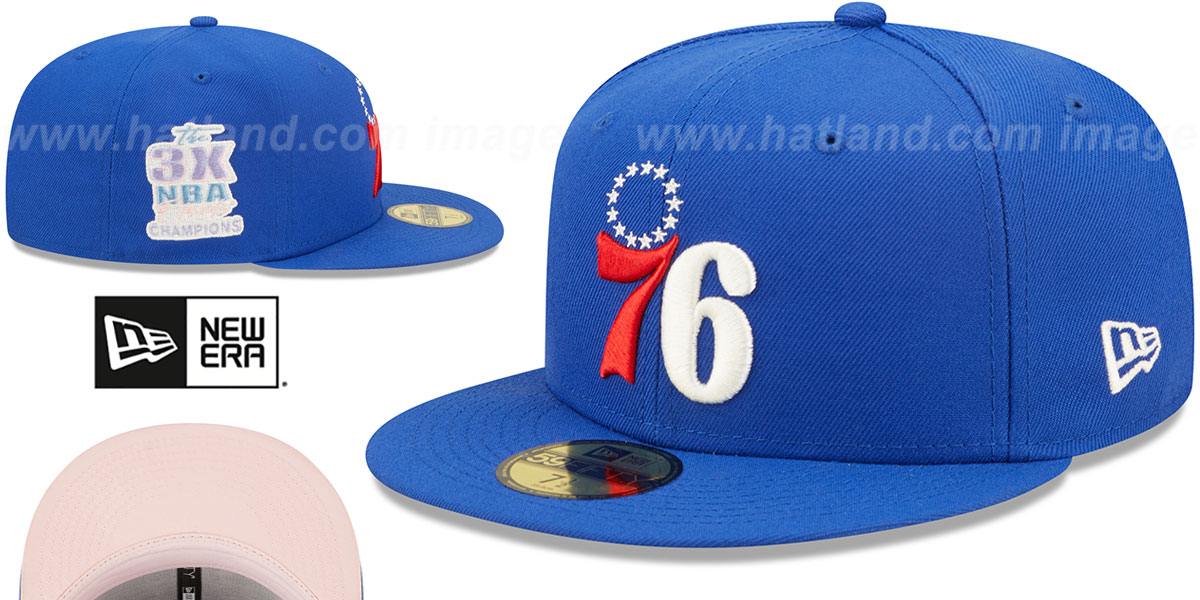 Philadelphia 76ers 3X NBA CHAMPS POP-SWEAT Royal-Pink Fitted Hat