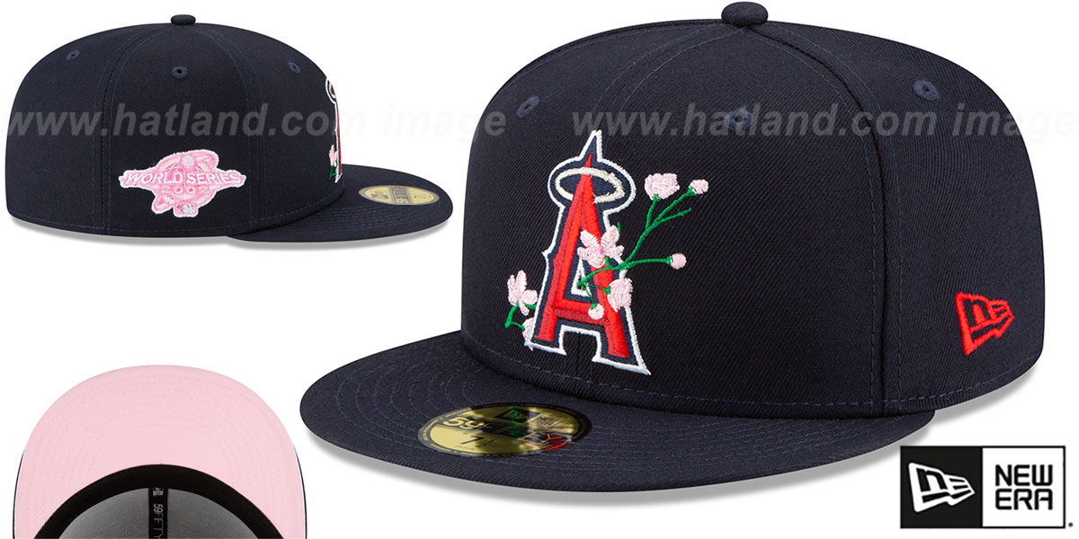 Los Angeles Anaheim Angels LOGO BLOOM SIDE-PATCH Navy-Pink Fitted
