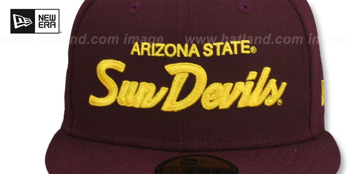 Arizona State NCAA TEAM-SCRIPT Maroon Fitted Hat by New Era