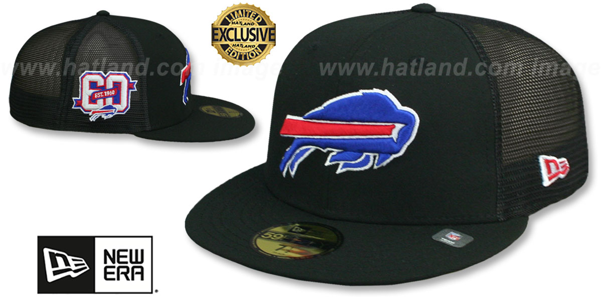 Buffalo Bills EST 1960 MESH-BACK SIDE-PATCH Black-Black Fitted Ha