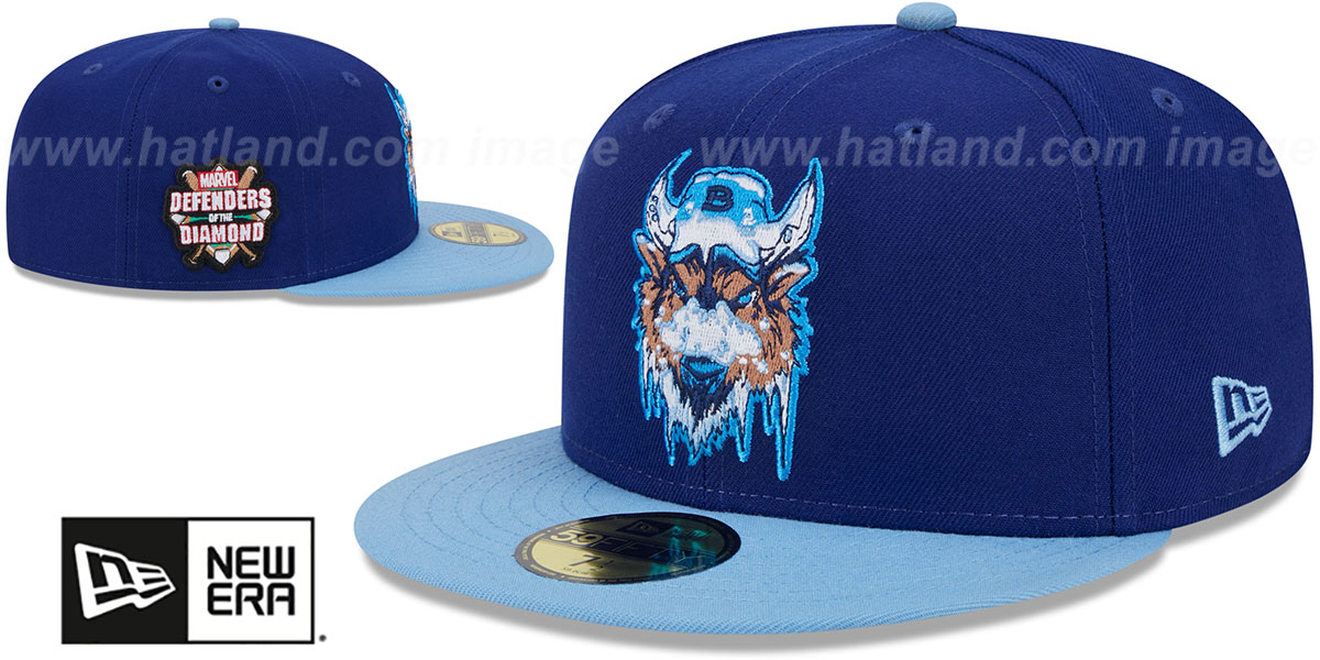Buffalo Bisons MILB MARVEL DEFENDERS SIDE-PATCH Royal-Sky Fitted
