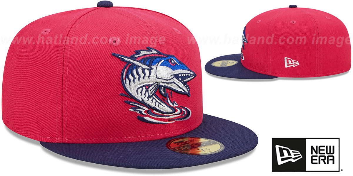 Pensacola Blue Wahoos MILB MARVEL DEFENDERS Pink-Navy Fitted Hat