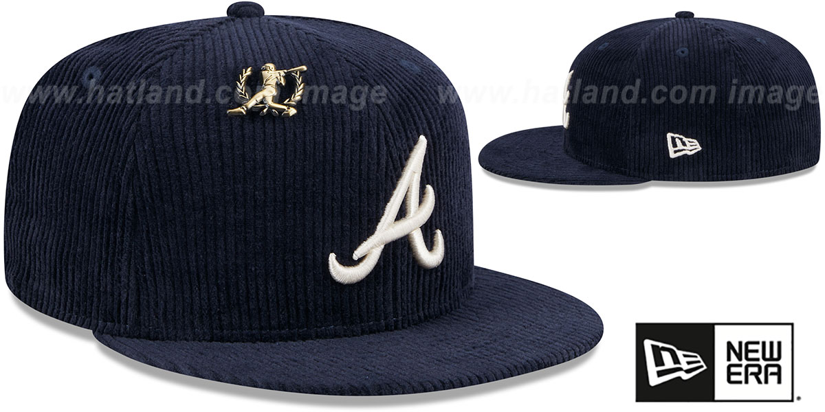 Atlanta Braves LETTERMAN PIN CORDUROY Navy Fitted Hat