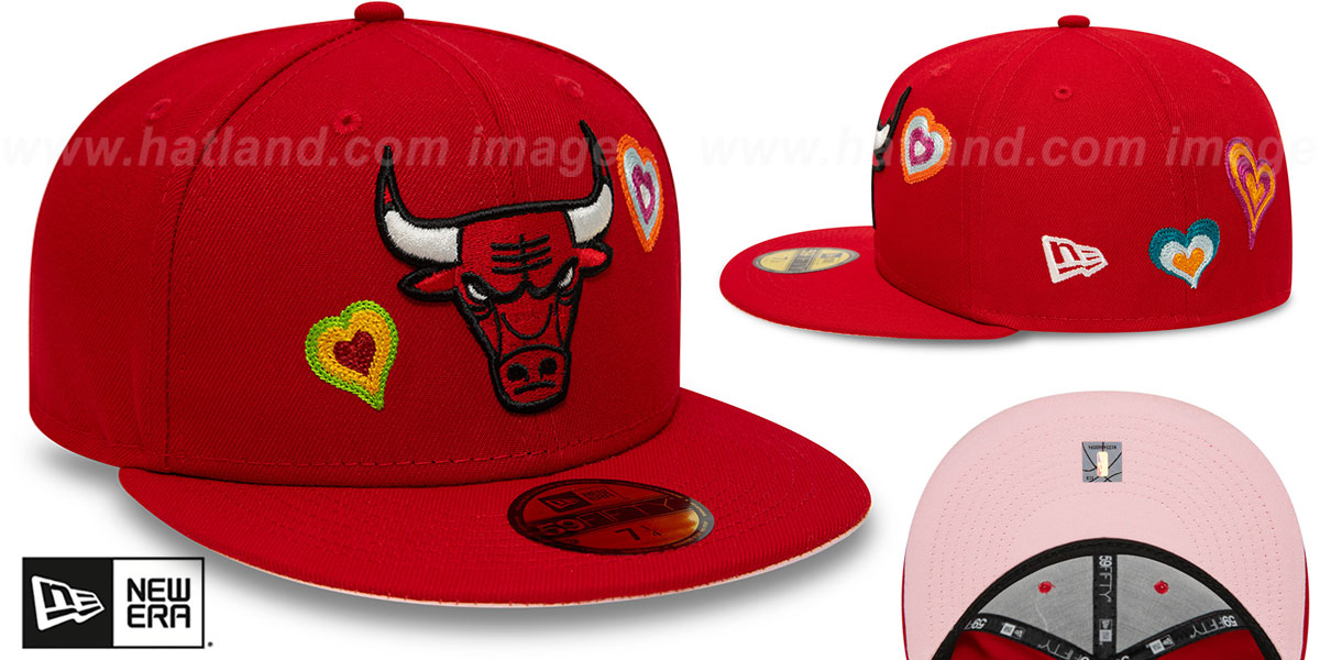 Chicago Bulls CHAIN STITCH HEARTS Red Fitted Hat by New Era
