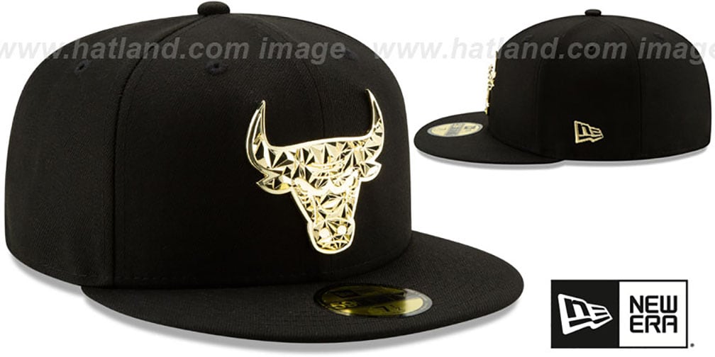 Chicago Bulls GOLD SHATTERED METAL-BADGE Black Fitted Hat