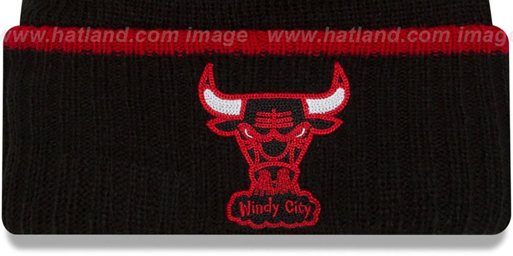 Bulls RIBBED-UP Black Knit Beanie Hat by New Era