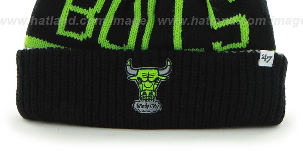 Chicago Bulls THE-CALGARY Black-Grey-Lime Knit Beanie Hat