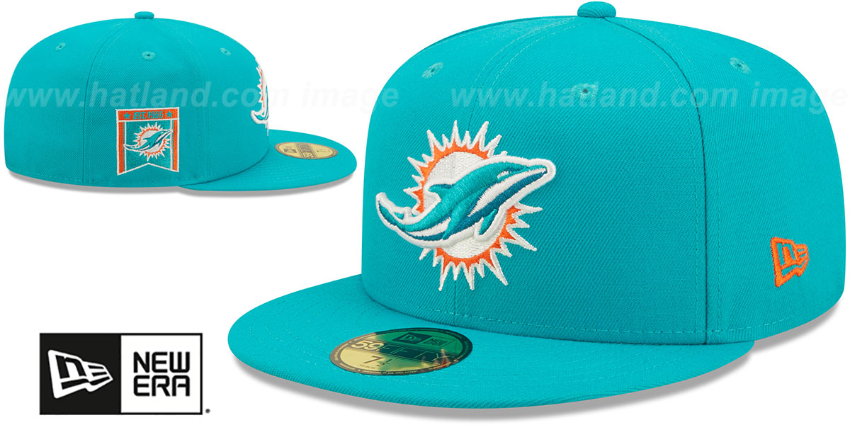 Miami Dolphins BANNER SIDE-PATCH Aqua Fitted Hat by New Era