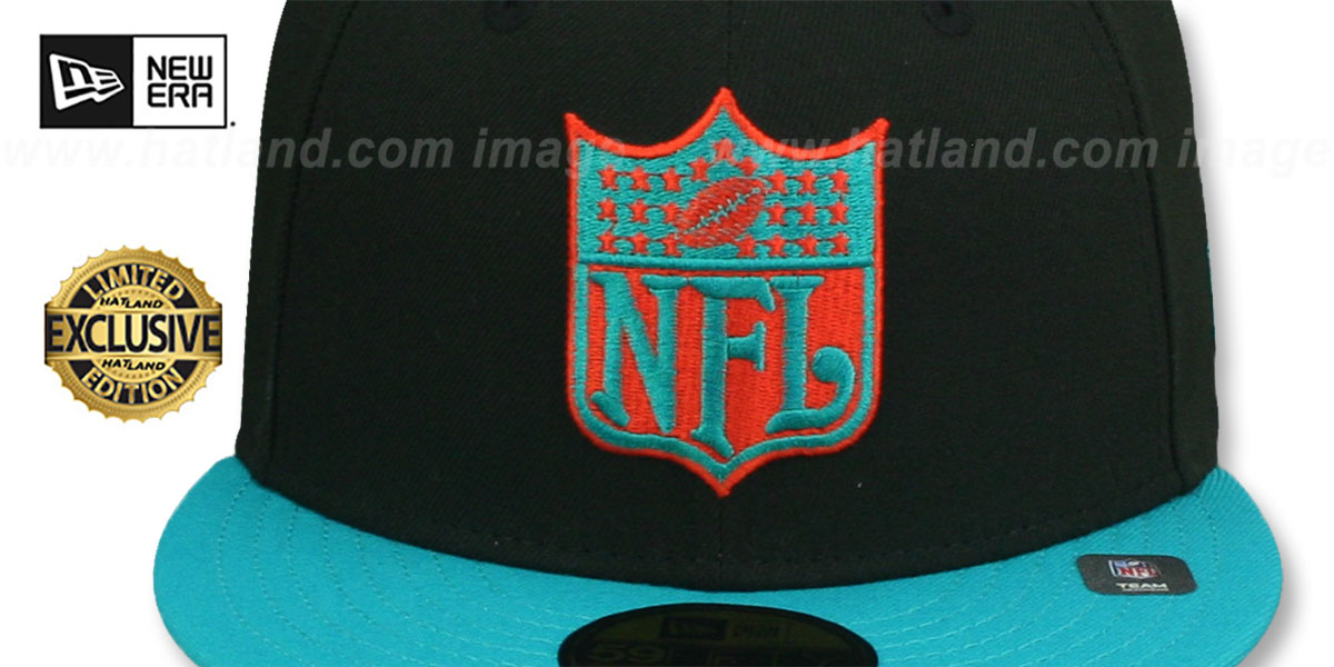 Miami Dolphins THROWBACK NFL SHIELD-BASIC Black-Aqua Fitted Hat