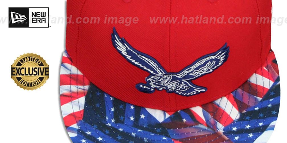 Philadelphia Eagles THROWBACK USA WAVING-FLAG Red Fitted Hat