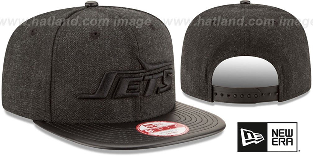 Jets THROWBACK LEATHER-MATCH SNAPBACK Black Hat by New Era