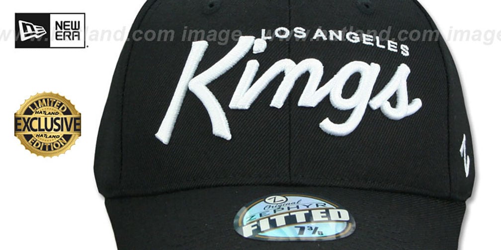 Los Angeles Kings VINTAGE SCRIPT SHOOTOUT Black Fitted Hat by Zep