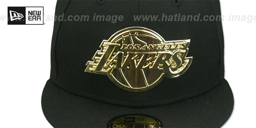 Los Angeles Lakers GOLD METAL-BADGE Black Fitted Hat