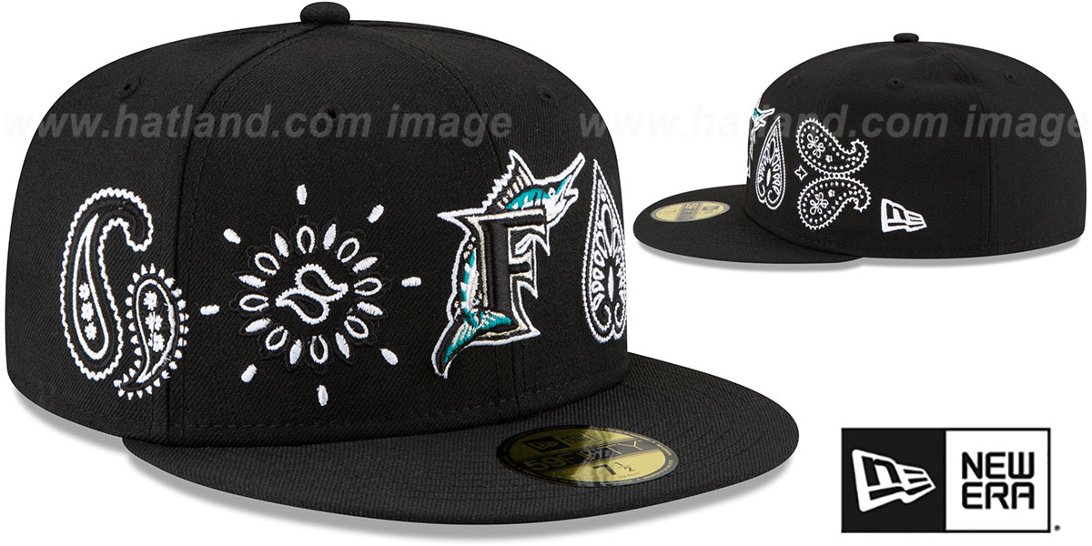 Florida Marlins PAISLEY ELEMENTS Black Fitted Hat by New Era