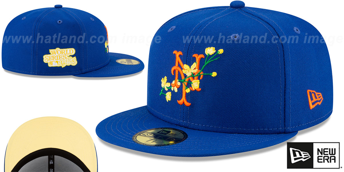 New York Mets LOGO BLOOM SIDE-PATCH Royal-Yellow Fitted Hat