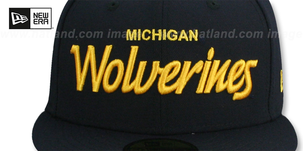 Michigan NCAA TEAM-SCRIPT Navy Fitted Hat by New Era