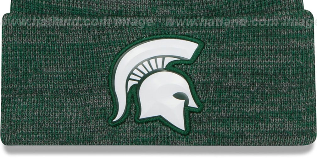 Michigan State BEVEL Green-Grey Knit Beanie Hat by New Era