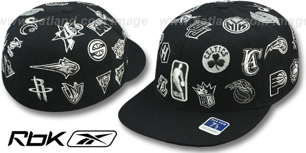 NBA THROWBACK ALL-OVER Black Fitted Hat by Reebok at hatland.com