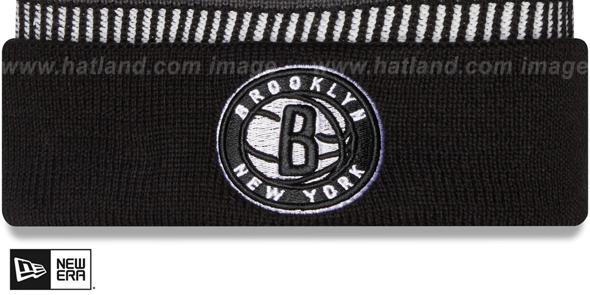 Brooklyn Nets STRIPED Knit Beanie Hat by New Era