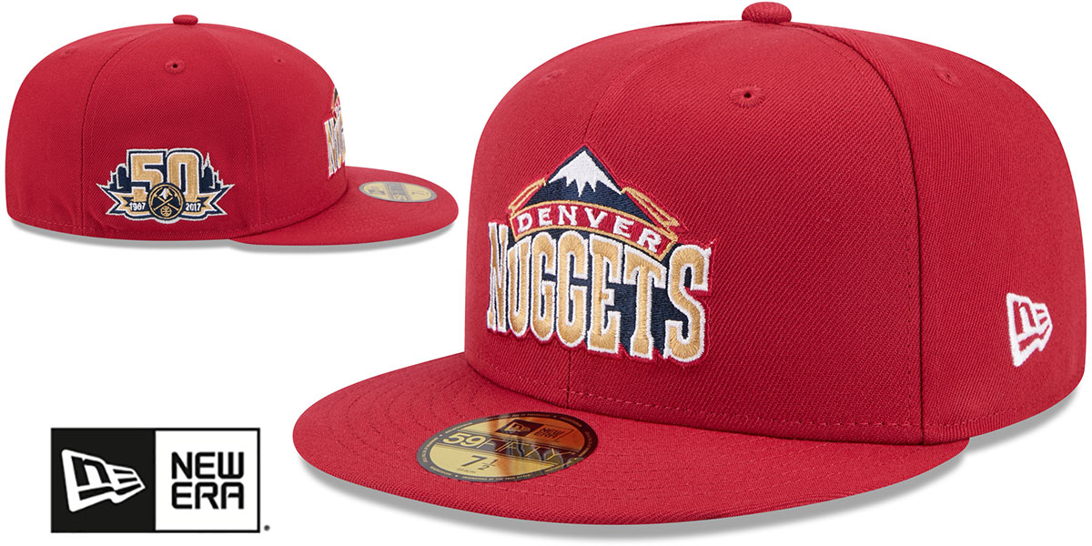 Denver Nuggets 50TH ANNIVERSARY SIDE-PATCH Red Fitted Hat