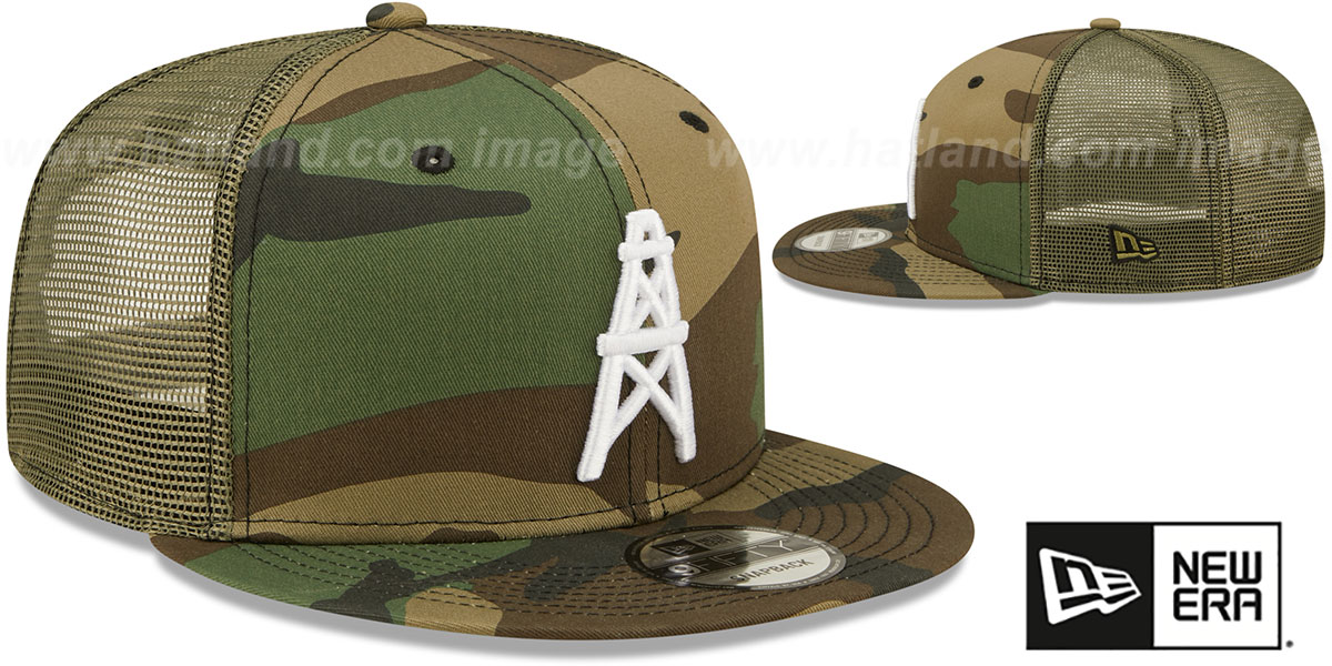 Houston Oilers THROWBACK ARMY CAMO TRUCKER Hat by New Era